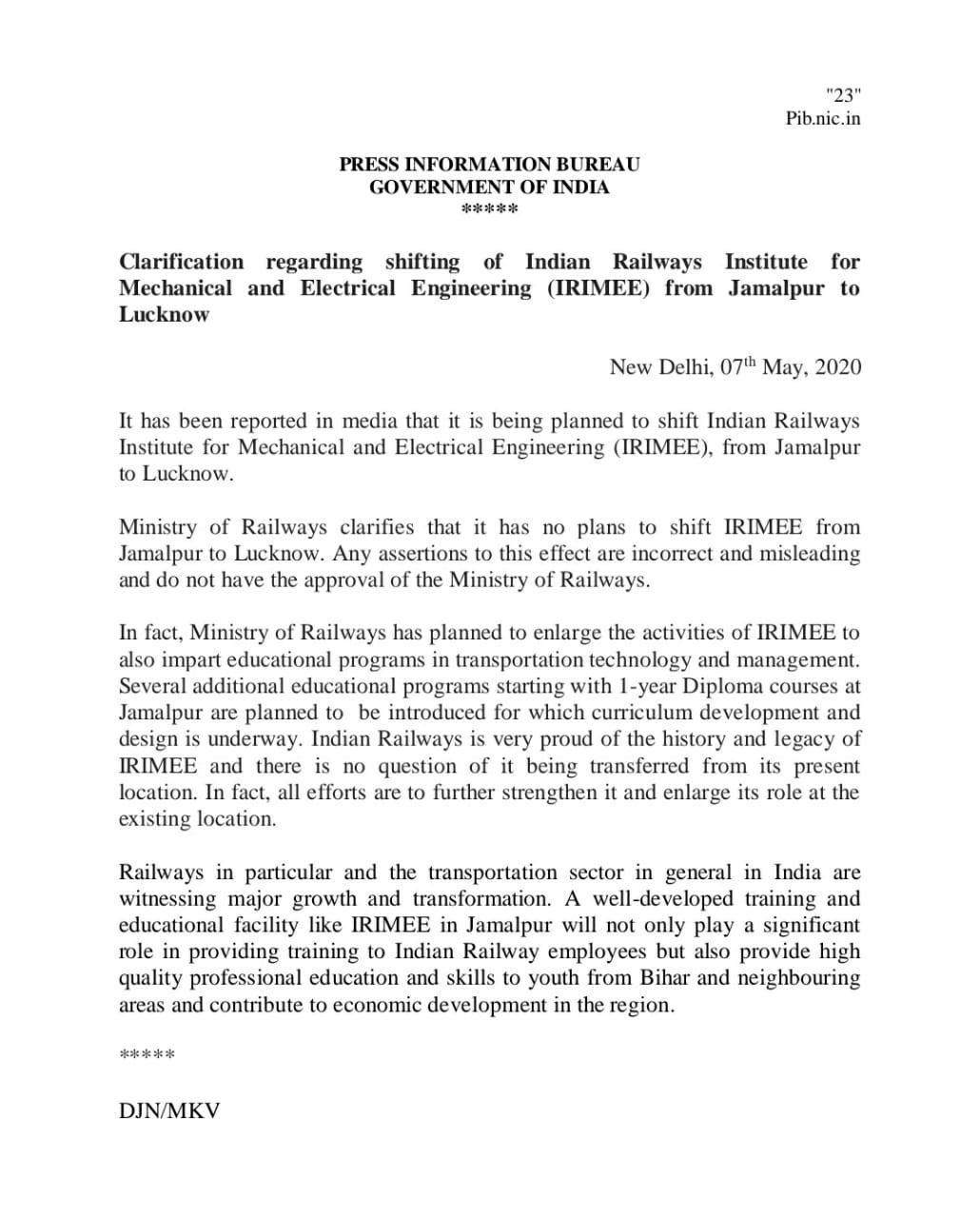 जमालपुर से भारतीय रेल के प्रशिक्षण संस्थान ईरिमी(IRIMEE) को लखनऊ ...
